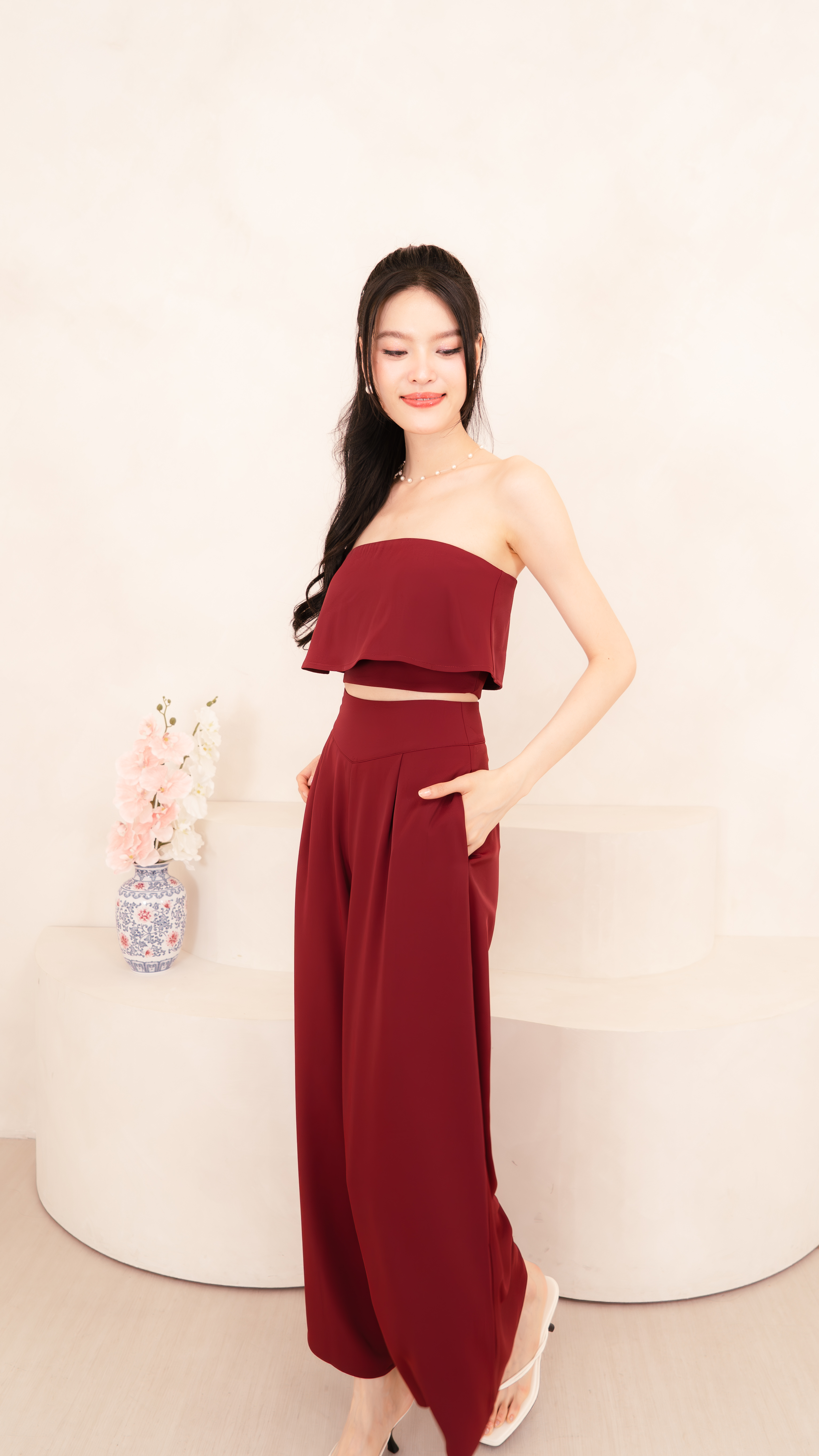 Alina Padded Overlap Tube Top in Maroon | Mikayla