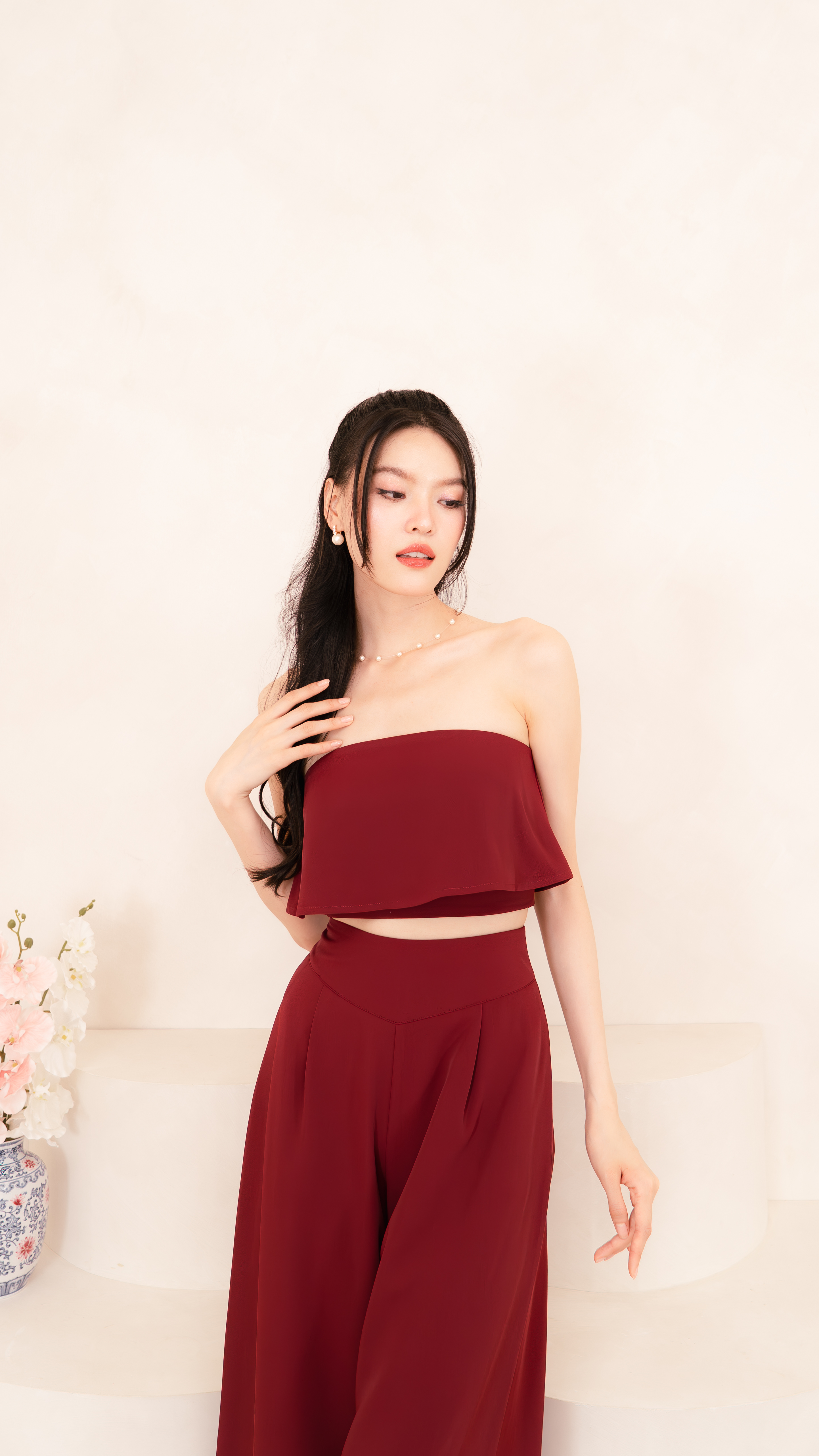 Alina Padded Overlap Tube Top in Maroon | Mikayla