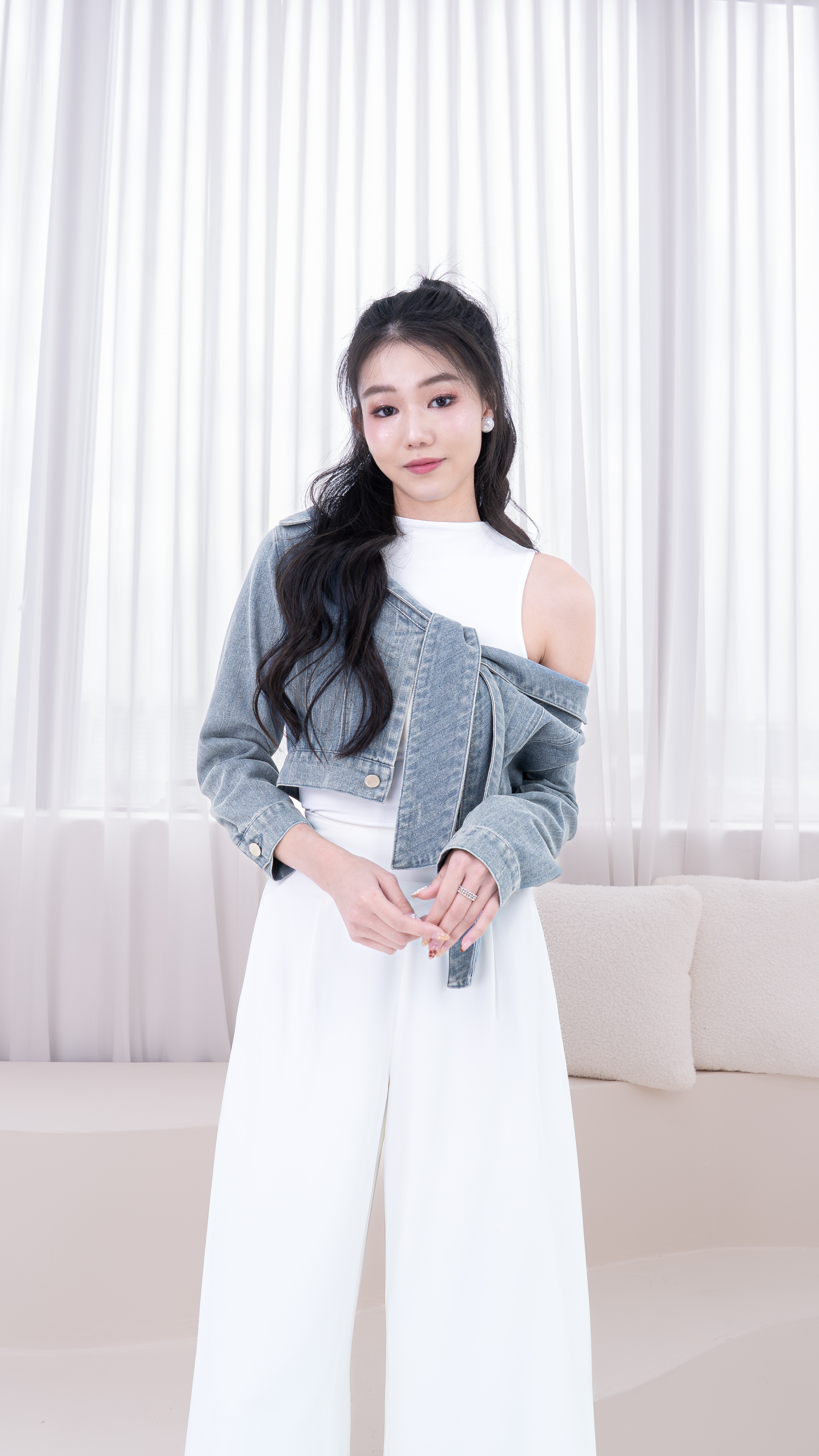 Glora Self Tie Denim Jacket in Mid Wash | Mikayla