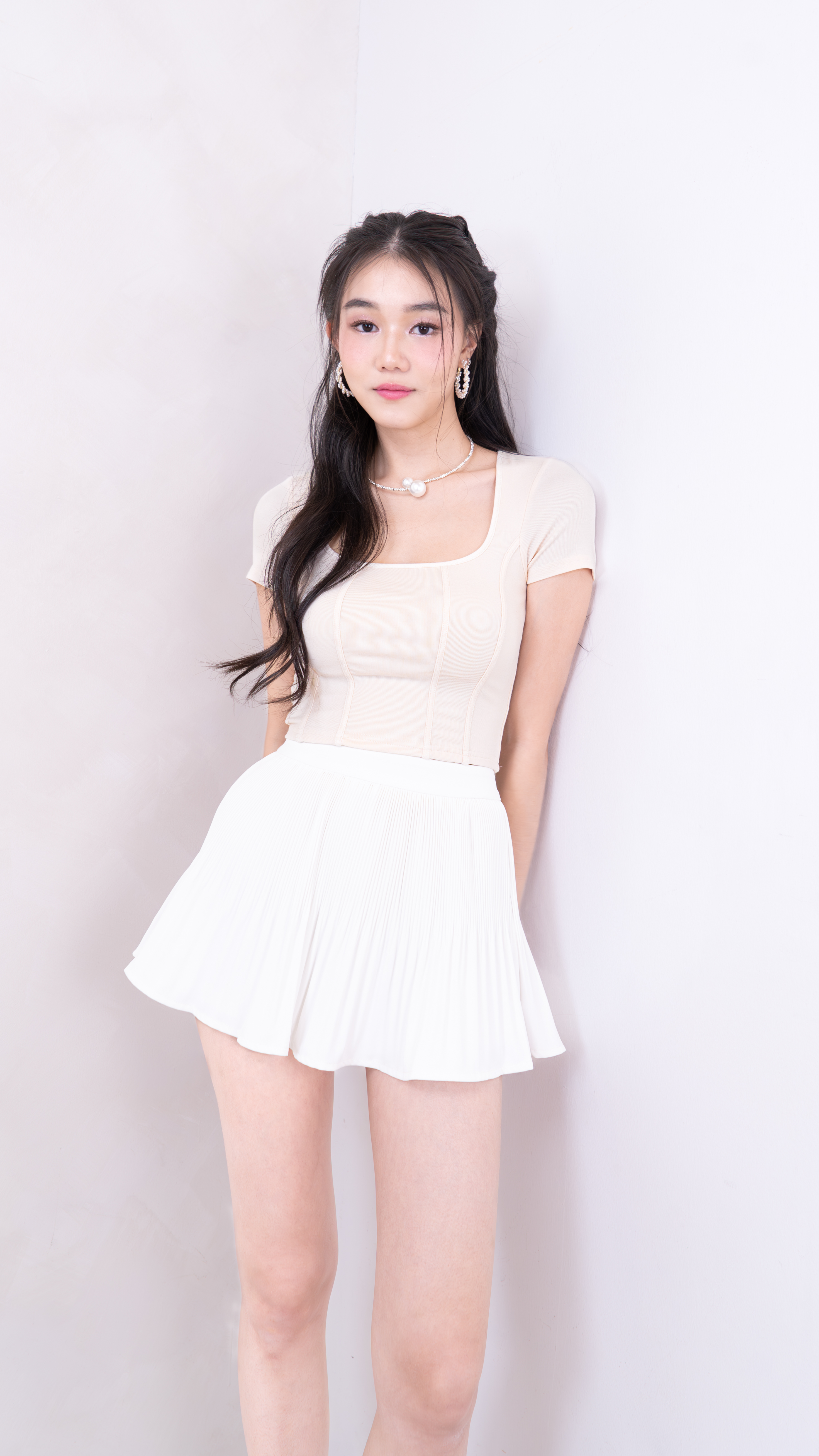 (BARE/BASIC) Leraine Corset Detailing Top in Ivory Beige | Mikayla