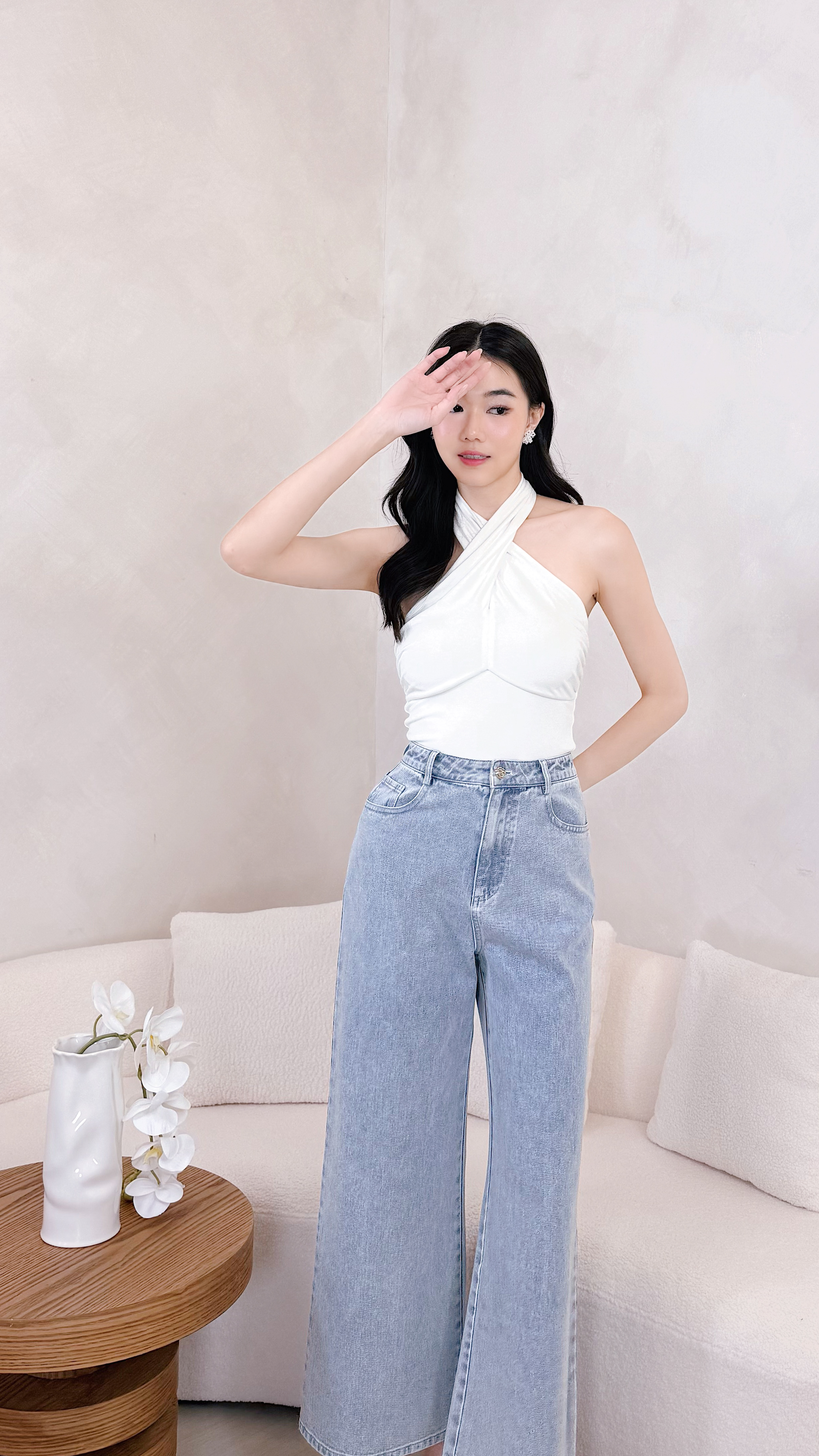 (BARE/BASIC) Adelia Halter Top in White | Mikayla