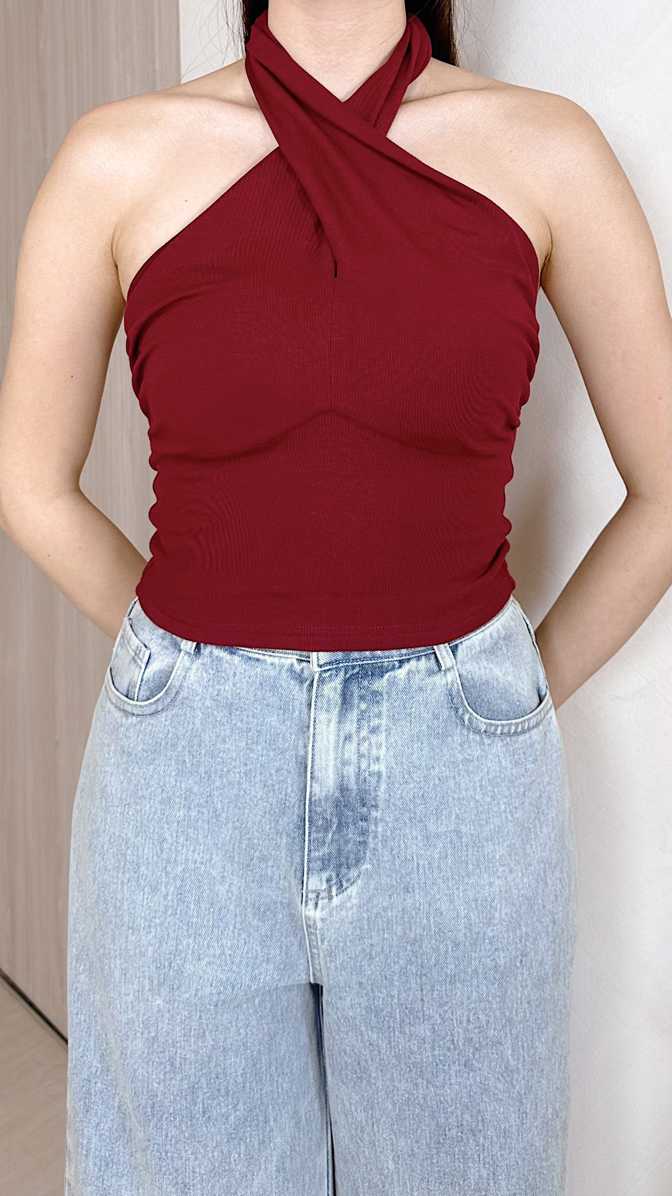 (BARE/BASIC) Adelia Halter Top in Maroon | Mikayla