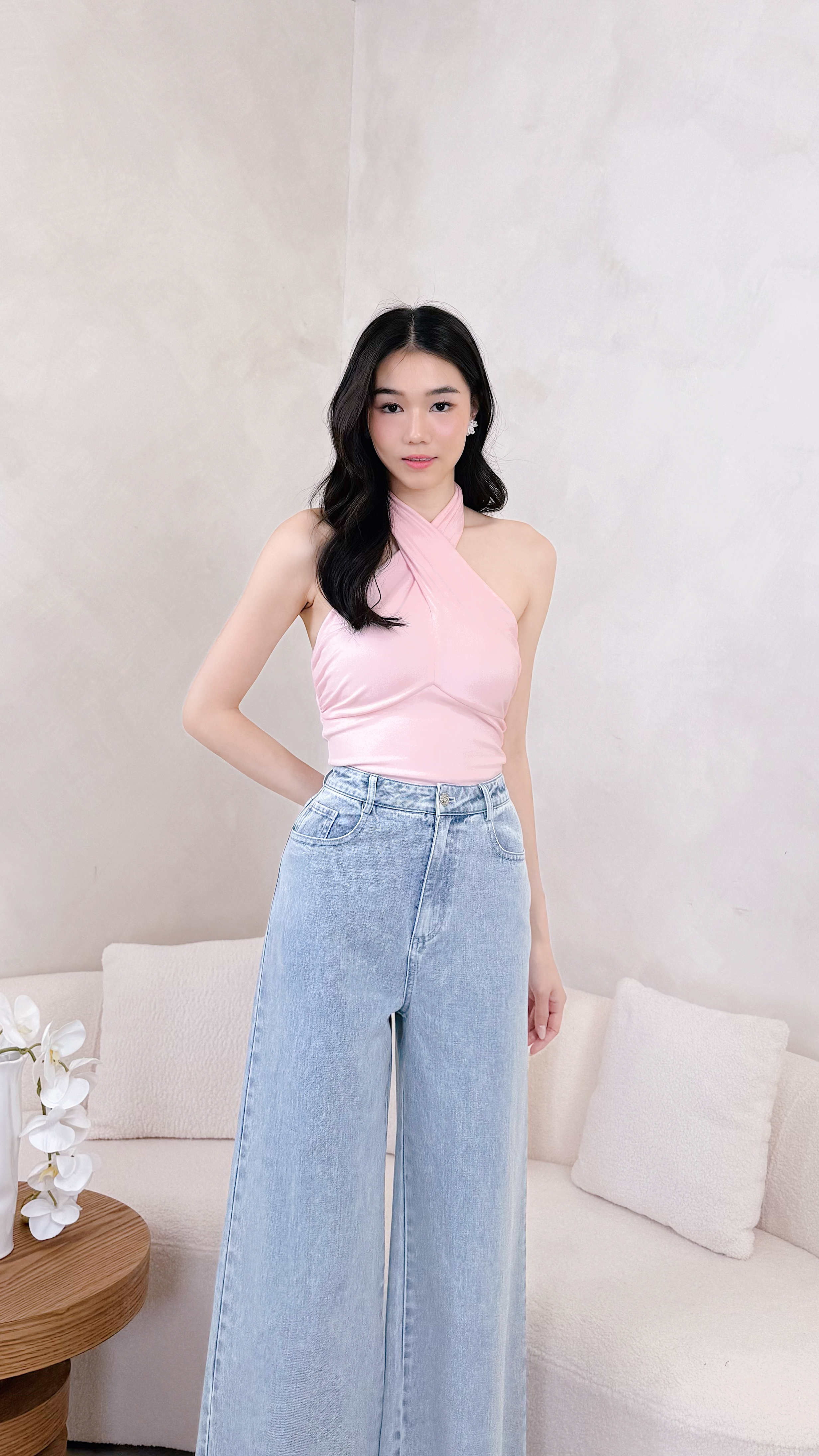 (BARE/BASIC) Adelia Halter Top in Baby Pink | Mikayla