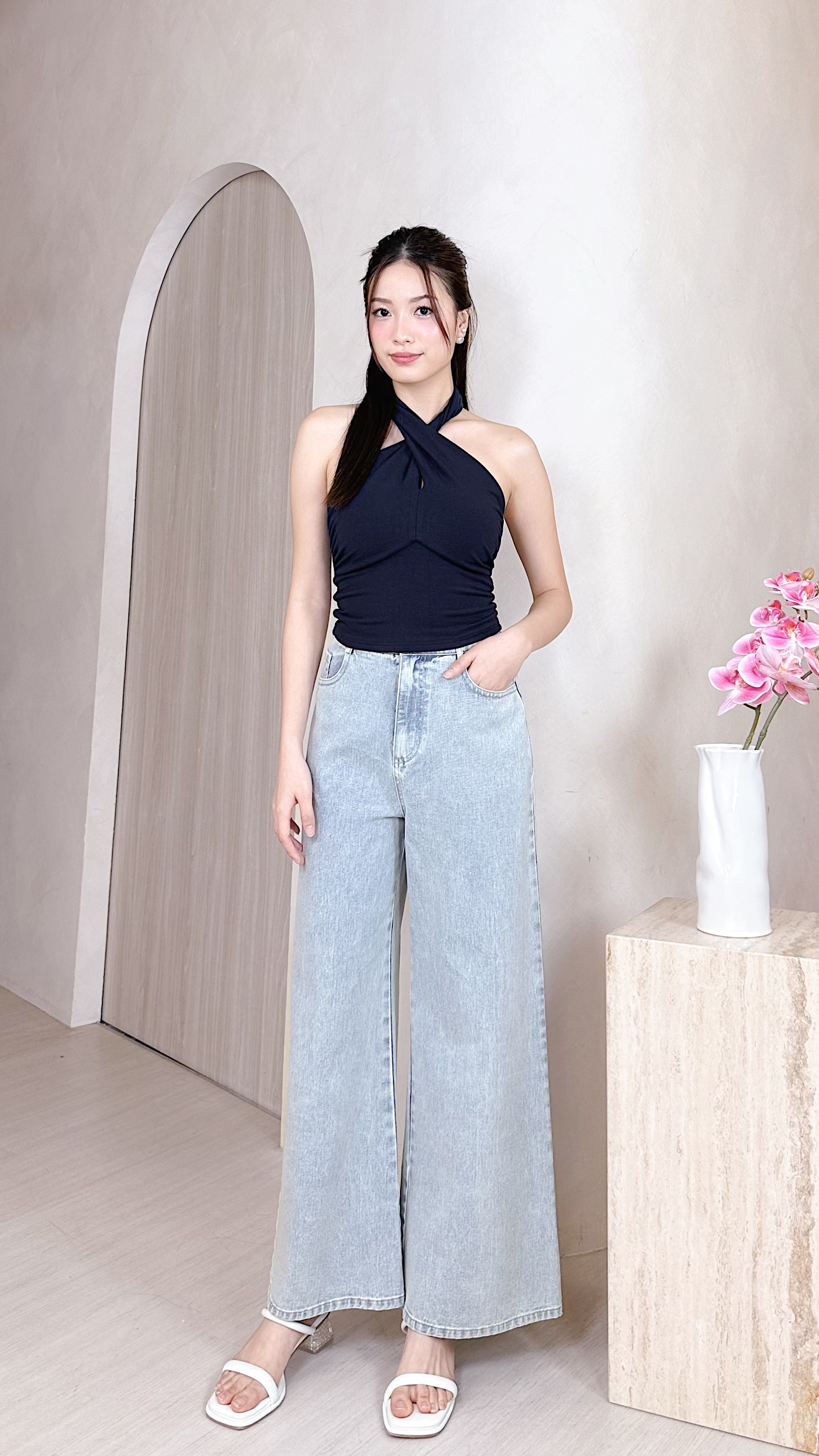 (BARE/BASIC) Adelia Halter Top in Navy | Mikayla