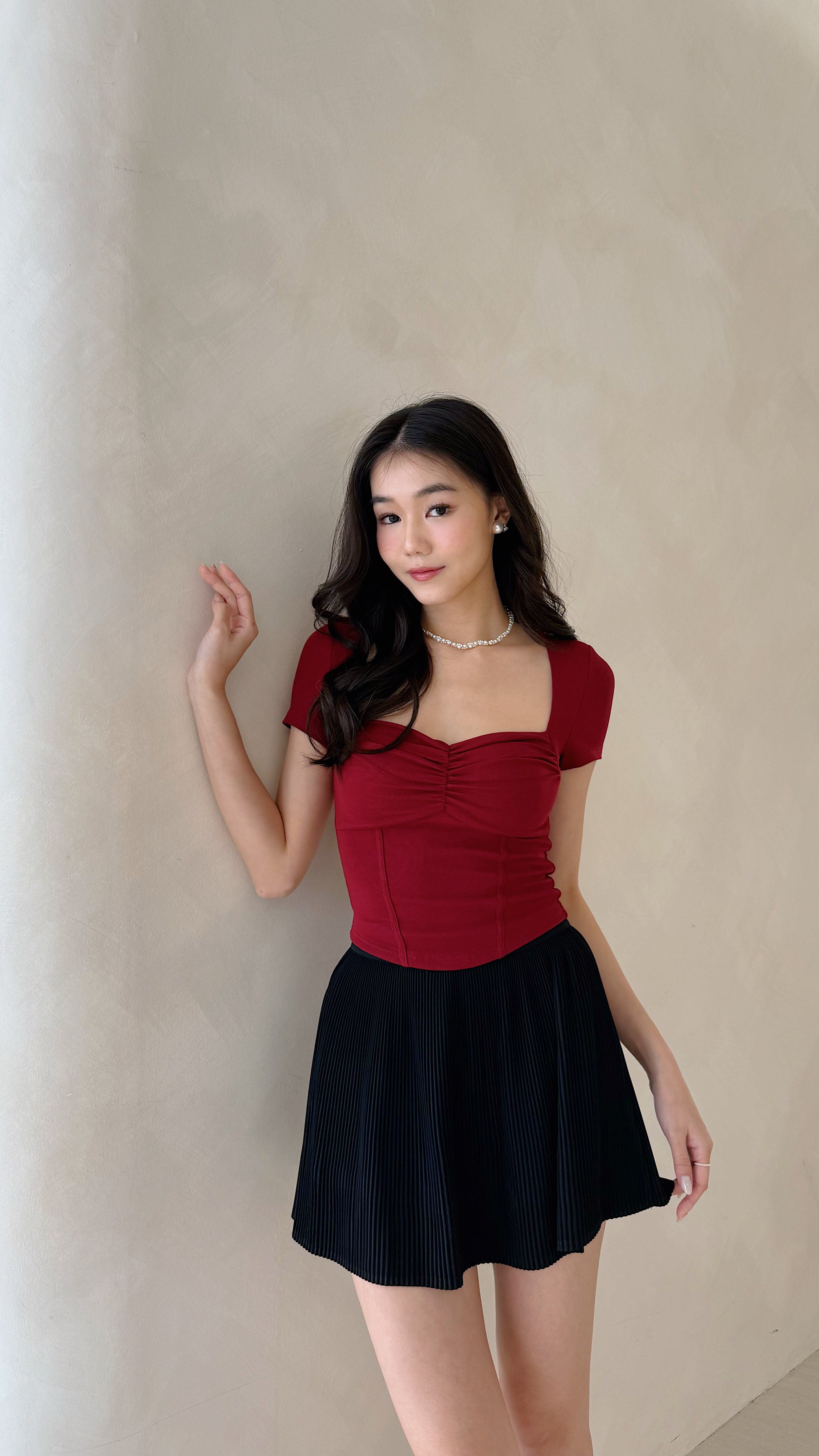 (BARE/BASIC) Sarah Sweetheart Neckline Corset Detailing Top in Maroon ...